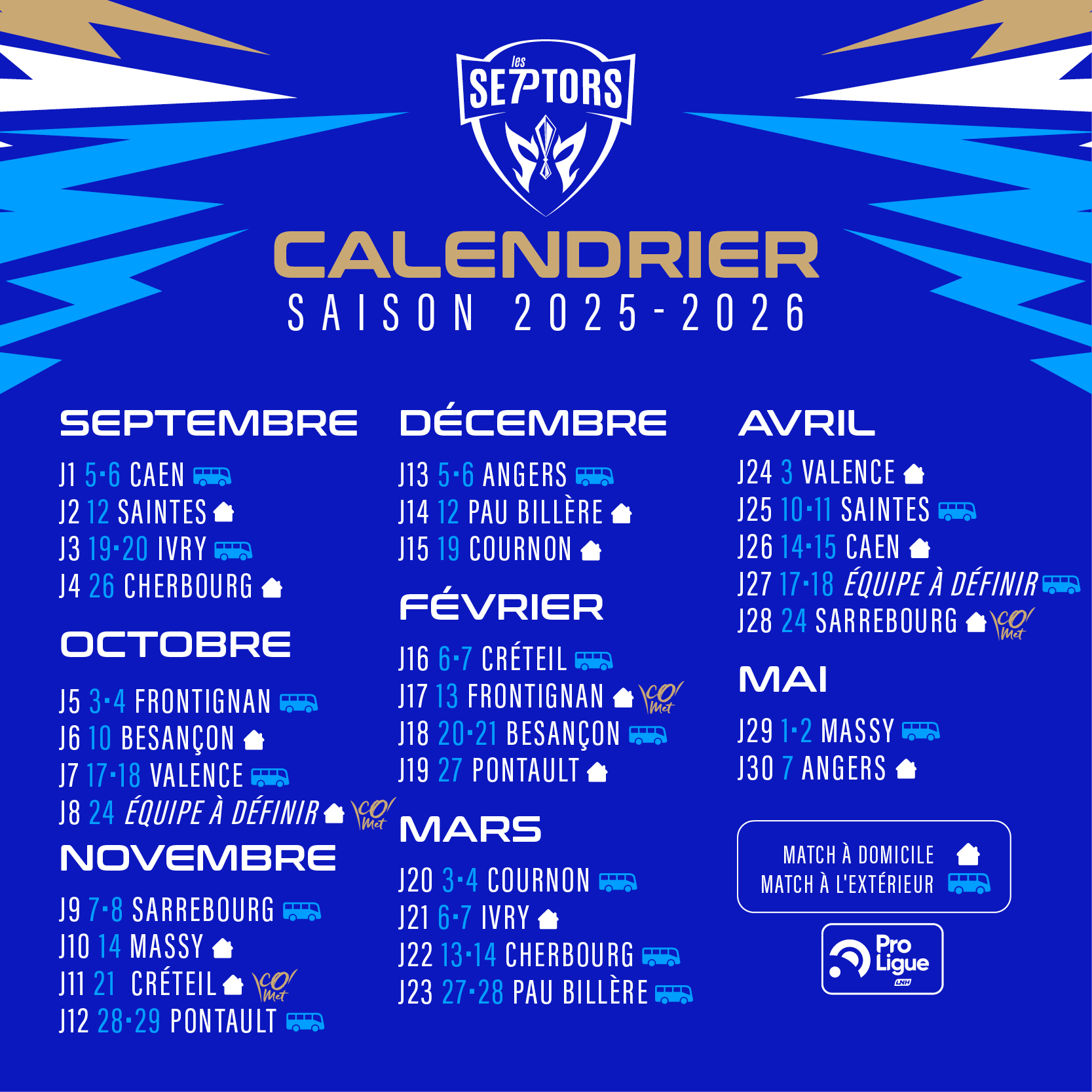 Proligue : Le calendrier 25-26 dévoilé ! - Les Septors